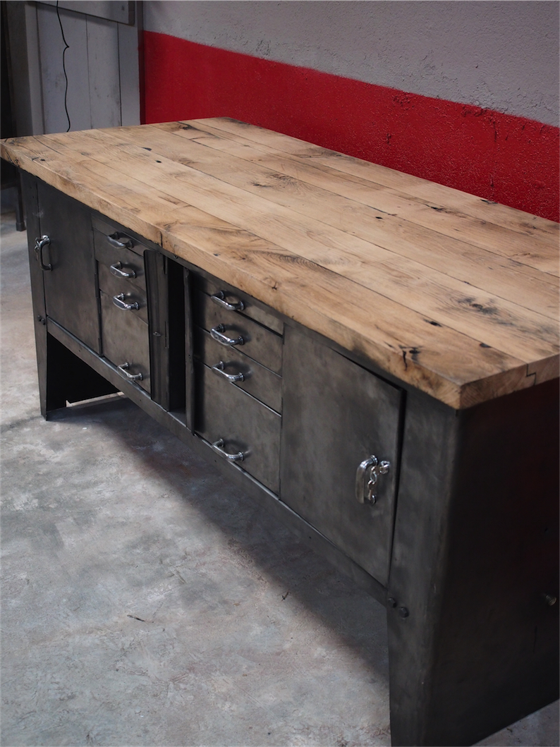 grand etabli bureau console industriel biguet atelier Renault